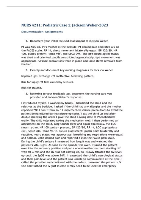 nurs 4211 pediatric case 1 jackson weber 2023 documentation