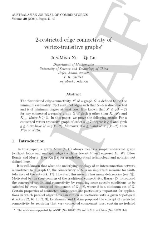 Pdf 3 Restricted Edge Connectivity Of Vertex Transitive Graphs