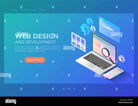 3d Isometric Web Banner Website Development And Application Interface Design On Laptop Web