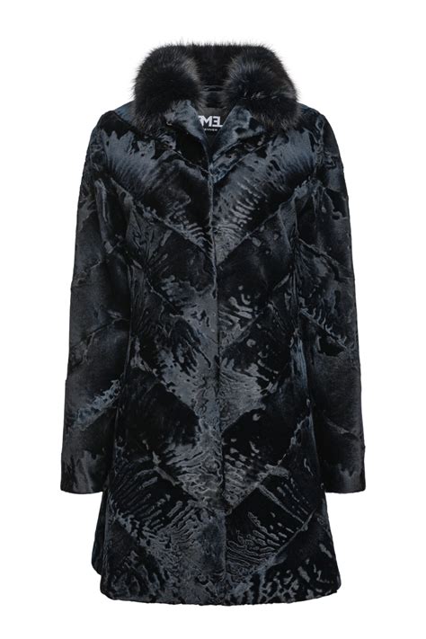 Em El Womens Navy Blue Russian Broadtail And Sable Fur Coat Ml Furs And Luxury Skiwear