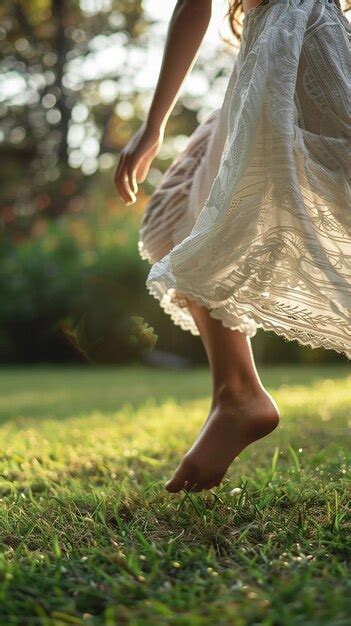 Premium Photo Dancing Barefoot On The Grass To Music Playing In The