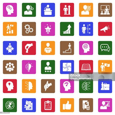 스킬 아이콘 스퀘어의 화이트 플랫 디자인 벡터 일러스트레이션 교습에 대한 스톡 벡터 아트 및 기타 이미지 교습 교육 강좌