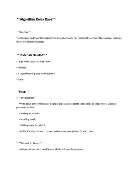 01 Ice Breaker Game Algorithm Relay Race Pdf Toothbrush Algorithms