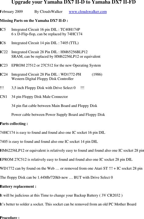 Yamaha Electronic Keyboard Dx7 Ii D Users Manual Upgrade Your