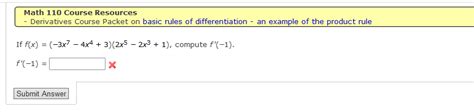 Solved Math 110 Course Resources Derivatives Course Packet