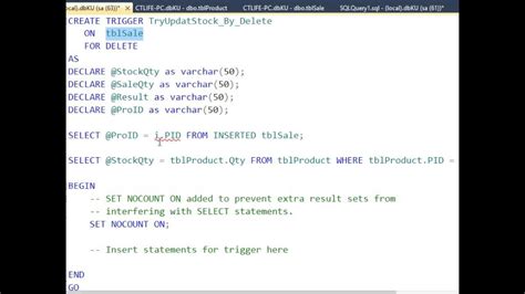Sql Server Trigger Update Stock When Delete Data Youtube