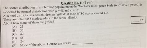 Solved The Scores Distribution In A Reference Population On
