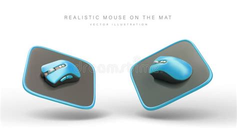 3d Blue Computer Wireless Mouse On Mat Professional Device With Buttons And Scroll Wheel Stock