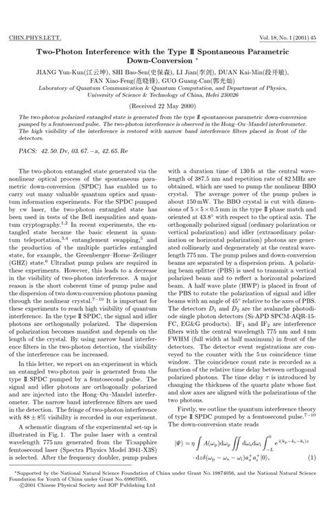 Pdf Two Photon Interference With The Type Ii Spontaneous Parametric Down Conversion