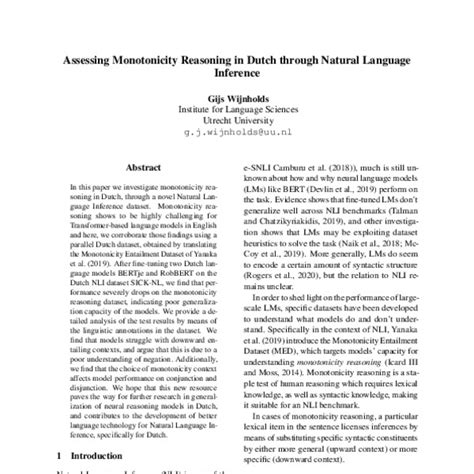 Assessing Monotonicity Reasoning In Dutch Through Natural Language Inference Acl Anthology