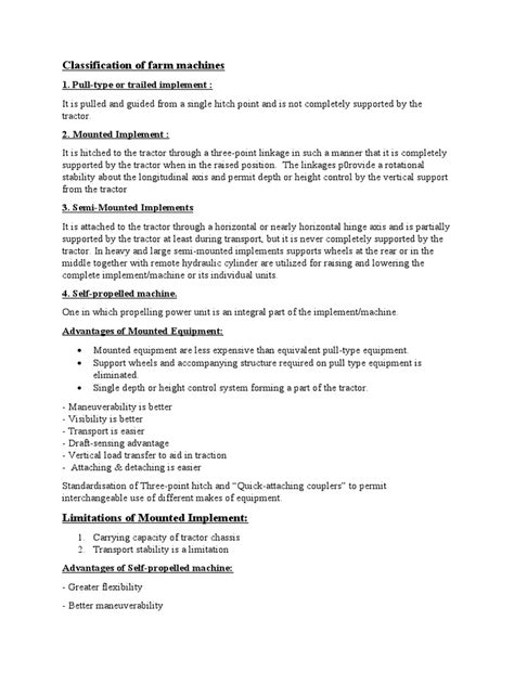 Classification Of Farm Machines Pdf Tractor Machines