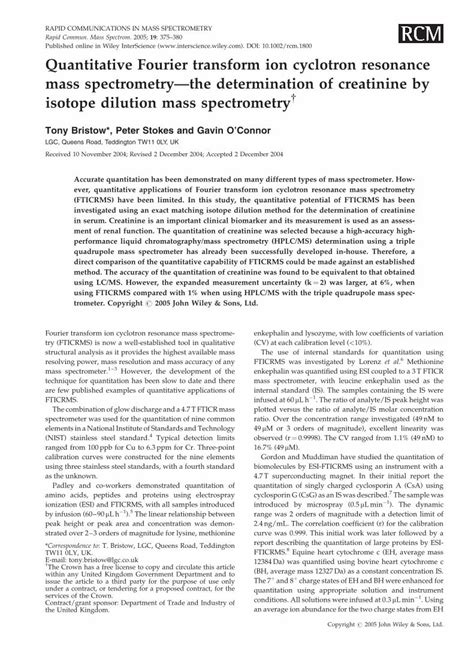 Pdf Quantitative Fourier Transform Ion Cyclotron Resonance Mass Spectrometry—the Determination