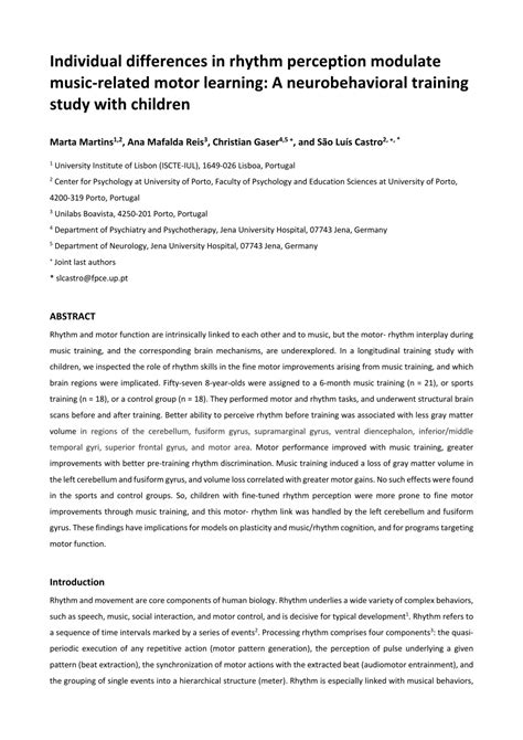 Pdf Individual Differences In Rhythm Perception Modulate Music