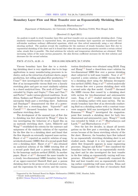 Pdf Boundary Layer Flow And Heat Transfer Over An Exponentially Shrinking Sheet