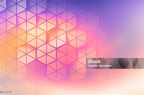 삼각형으로 만든 육각형과 활기찬 오렌지 핑크 블루 배경 3차원 형태에 대한 스톡 사진 및 기타 이미지 3차원 형태 가리기 개념 Istock