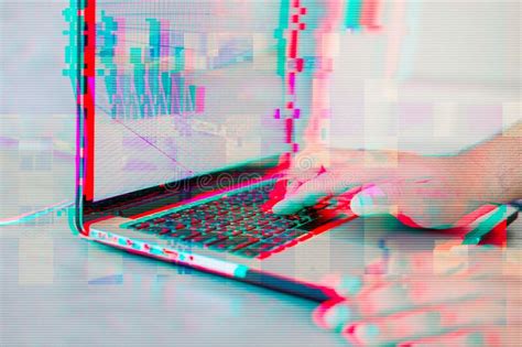 Hacker Using Computer And Code Graph Bar Data Analytsis Element For Cyber Technology Concept