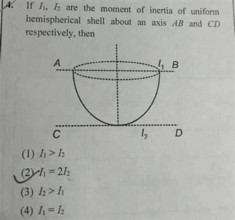 If I1 I2 Are The Moment Of Inertia Of Uniform Hemispherical Shell About