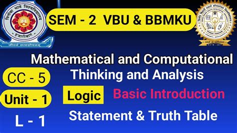Cc 5 Vbu And Bbmku Sem 2 L 1। Mathematical And Computational Thinking And Analysis Logic Intro
