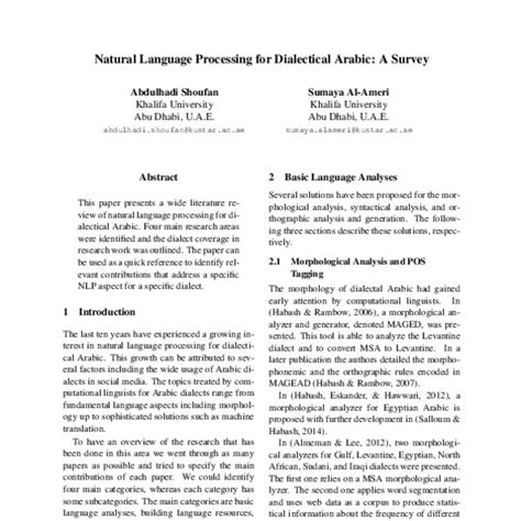 Natural Language Processing For Dialectical Arabic A Survey Acl Anthology