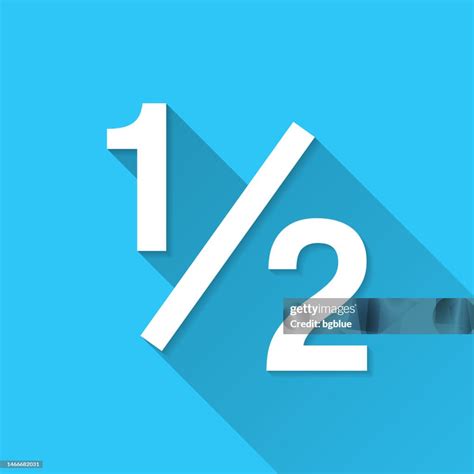 1 Out Of 2 One Half Icon On Blue Background Flat Design With Long