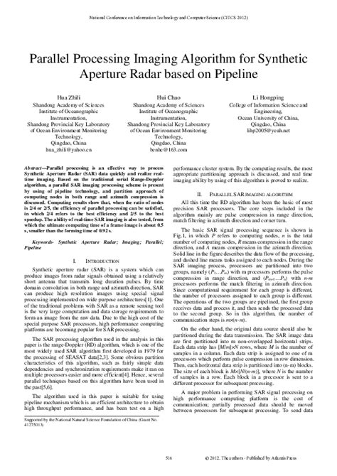 Pdf Pipeline Based Parallel Imaging For Synthetic Aperture Radar