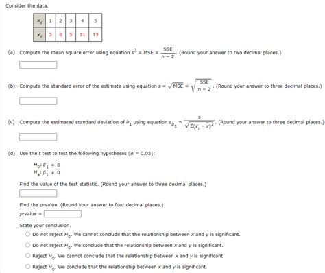 Solved Consider The Data A Compute The Mean Square Error
