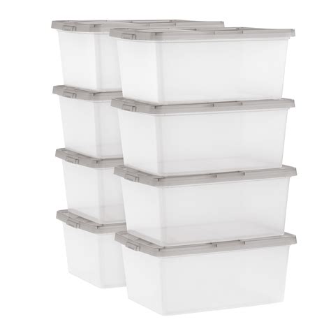Iris Usa Large 17 Qt Clear Plastic Storage Bins With Lids Stackable Totes For Garage 8pk