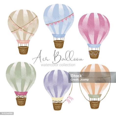 그래픽 디자이너가 작품에 사용할 수있는 다양한 수채화 스타일의 열기구 디자인 0명에 대한 스톡 벡터 아트 및 기타 이미지 0명 Ballooning Festival