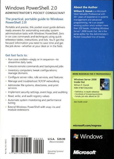 Windows Powershell 20 Administrators Pocket Consultant William Stanek