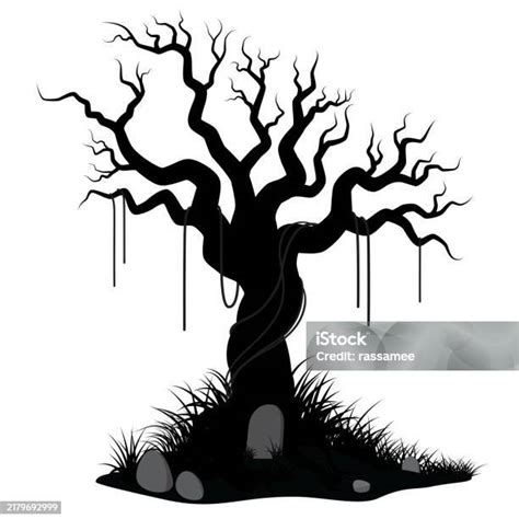 실루엣 할로윈 나무 와 위에 묘비 와 주위에 풀 와 자랄 있는 공포 무서움에 대한 스톡 벡터 아트 및 기타 이미지 공포 무서움 공휴일 나무 Istock
