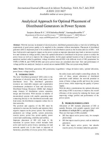 Pdf Analytical Approach For Optimal Placement Of Distributed
