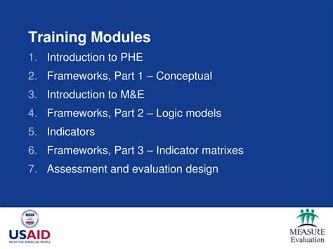 Ppt Training Modules Monitoring And Evaluation Of Population Health And Environment Phe