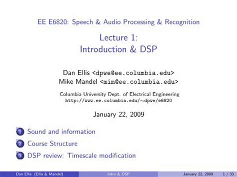 PDF Lecture 1 Introduction DSP Columbia Universitydpwe E6820