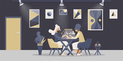 전문 매니큐어 평면 벡터 그림입니다 매력적인 매니큐어 미용사 및 패션 응접실 고객 만화 캐릭터 뷰티 살롱 서비스 손톱 치료 미용 절차 만화에 대한 스톡 벡터 아트 및 기타