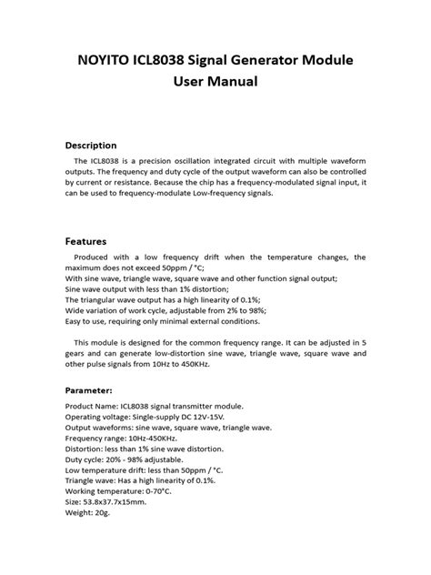 Noyito Icl8038 Signal Generator Module User Manual Pdf