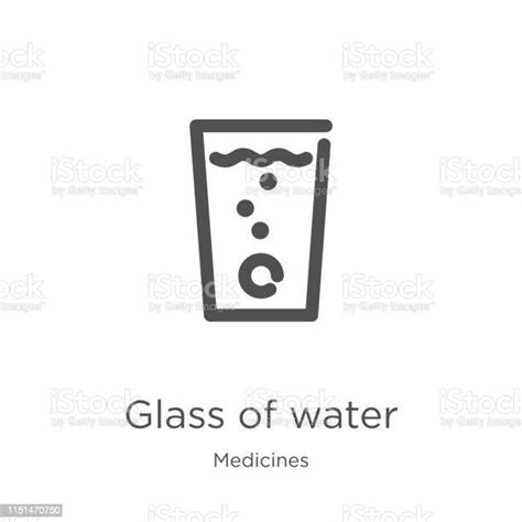 의약품 컬렉션에서 물 아이콘 벡터의 유리 물 개요 아이콘 벡터 일러스트 레이 션의 얇은 라인 유리 웹 사이트 디자인 및 모바일 응용 프로그램 개발을 위한 물 아이콘의 윤곽