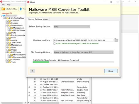 Outlook MSGファイルをEMLに一括でエクスポートするMSG to EML Toolkit