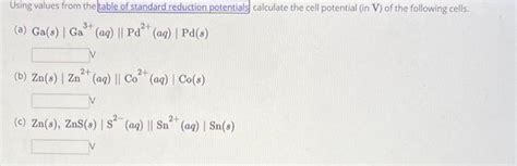 solved using values from the table of standard reduction