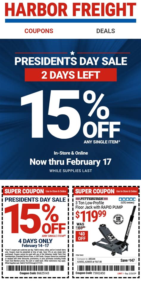 15 Off A Single Item At Harbor Freight Tools Or Online Via Promo Code