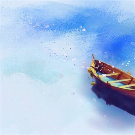 清新手绘油画小船背景图 当图网