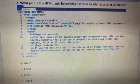 Solved 4 What Part Of The HTML Code Below Tells The Browser Chegg Com