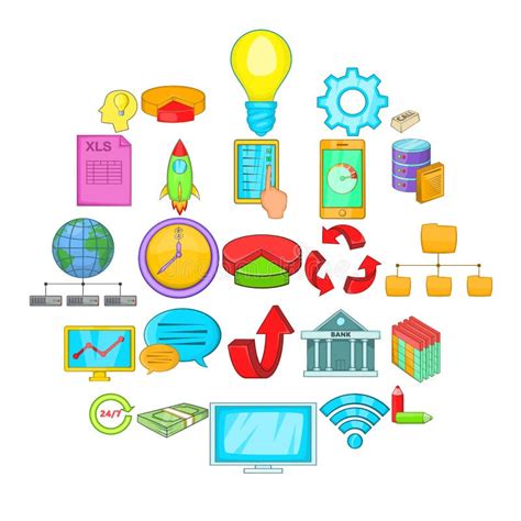 Server Web Icons Black Glossy Circle Buttons Stock Vector