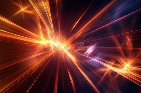 Vibrant Explosion Of Light And Color Radiating From A Central Point In A Dark Background Stock