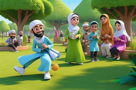 Premium Photo 3d Cartoon Characters Enjoying Park Play