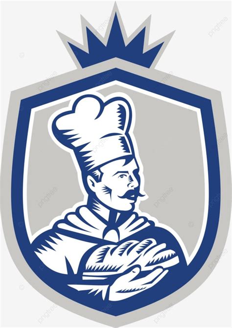 Baker Holding Bread Loaf Woodcut Crest Holding Chef Shield Vector