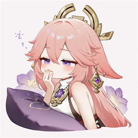 八重神子，q版可爱头像表情包6枚 小红书 花瓣网