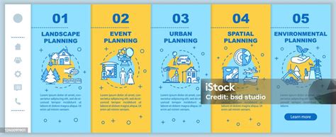 환경 계획 온보딩 벡터 템플릿 엔지니어링 및 아키텍처 국제 지역 아이콘과 반응 모바일 웹 사이트 웹 페이지 연습 단계 화면입니다 Rgb 색상 개념 개발에 대한 스톡 벡터