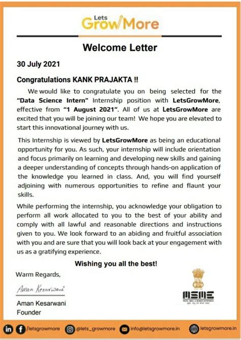 Prajakta K On Linkedin ᴄᴏɴɴᴇᴄᴛɪᴏɴꜱ Lgm Datascience Intern