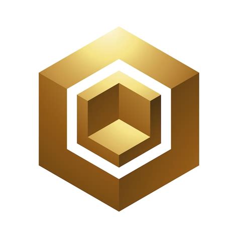 흰색 바탕에 황금 육각 큐브 프리미엄 벡터