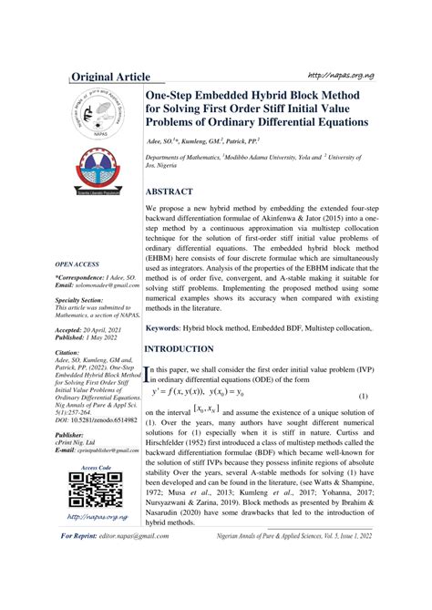 pdf one step embedded block hybrid method for solving first order